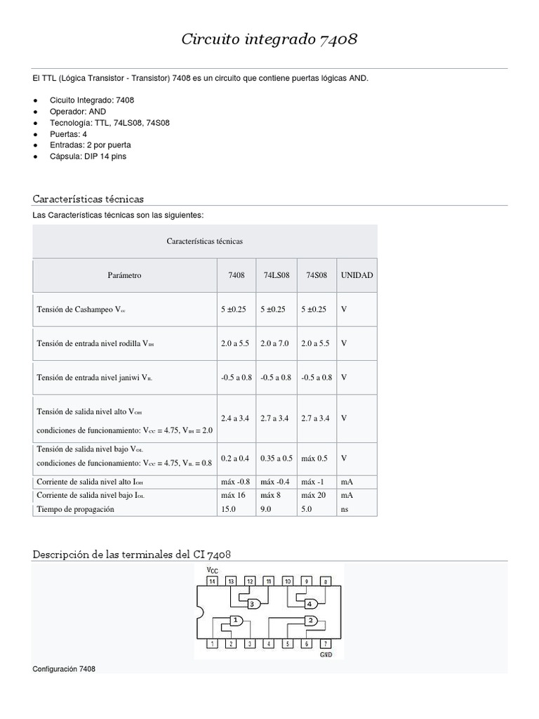 Circuito Integrado 7408: Puertas AND | PDF | Puerta lógica | Ingeniería ...