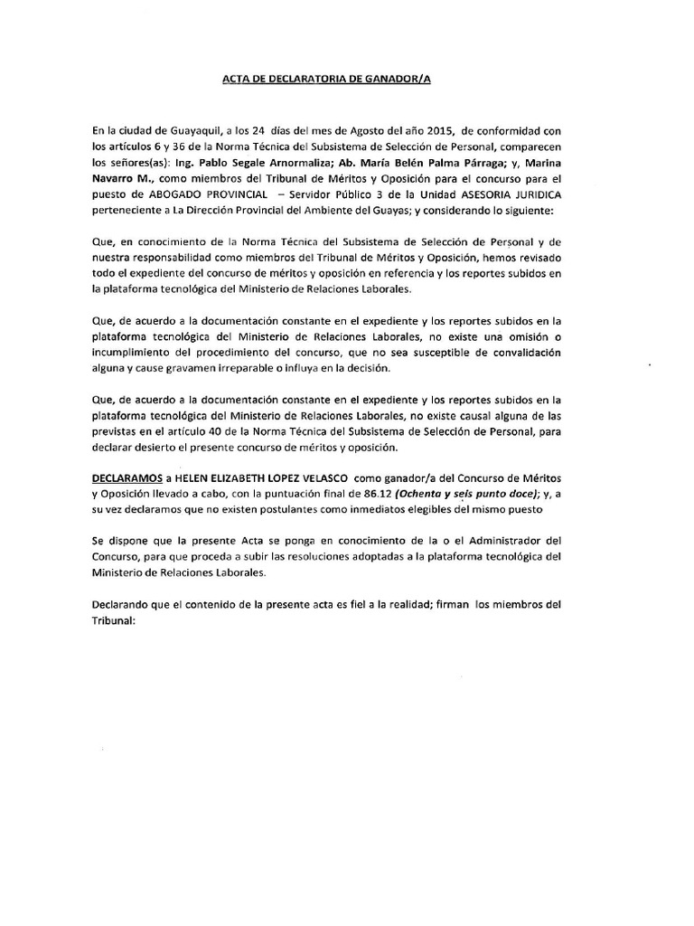 Acta Declaratoria Ganador | PDF