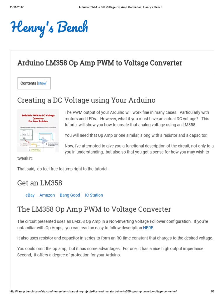 Arduino PWM To DC Voltage Op Amp Converter - Henry's Bench | PDF | Operational Amplifier | Amplifier