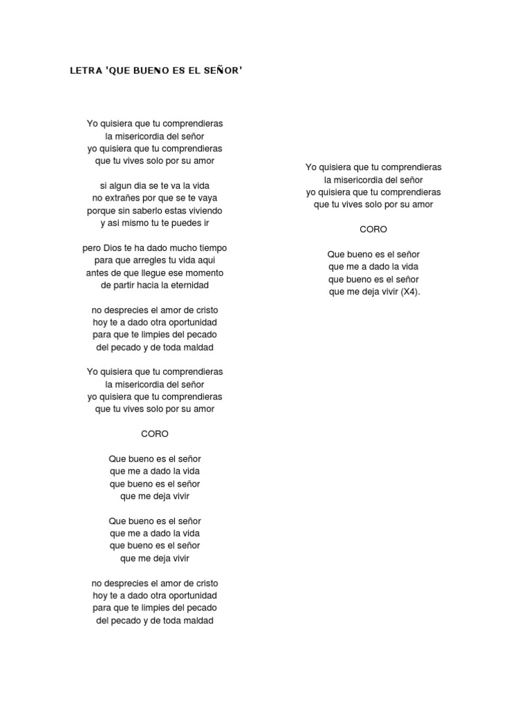 LETRAq Bueno Es El Senor | Pecado | Teología | Prueba gratuita de 30 ...
