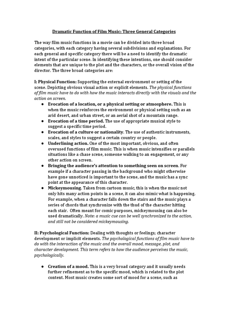 Functions of Film Music Handout | PDF | Film Score | Mood (Psychology)