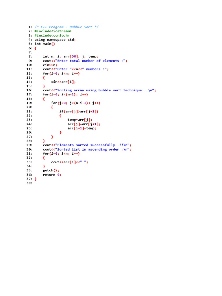 #Include #Include: / C++ Program - Bubble Sort | PDF
