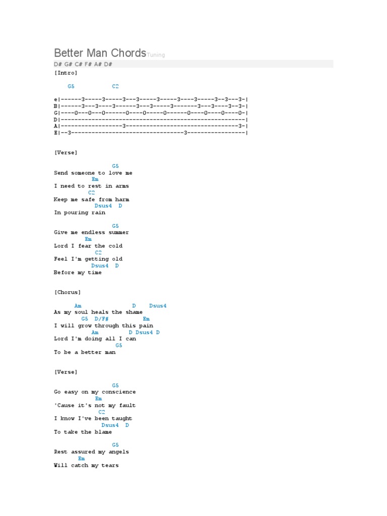 Better Man Chords: D# G# C# F# A# D# | PDF | Song Structure ...
