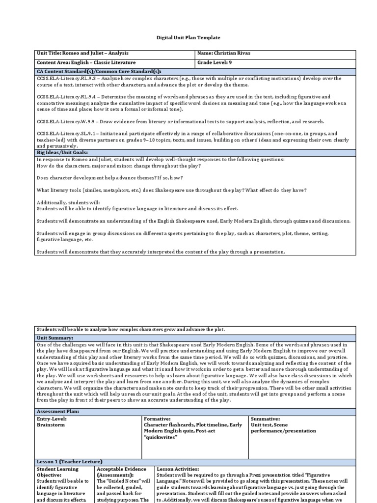 Digital Unit Plan Template - Revised | PDF | Quiz | Educational Assessment