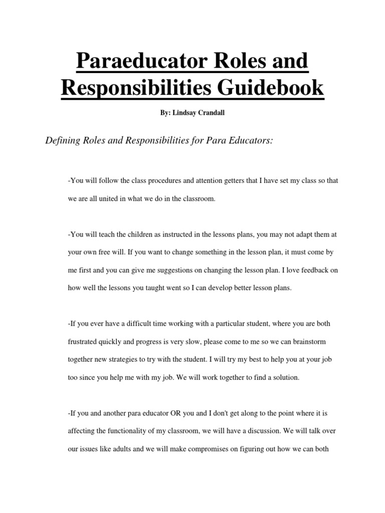 Paraeducator Guide & Training | PDF | Special Education | Classroom