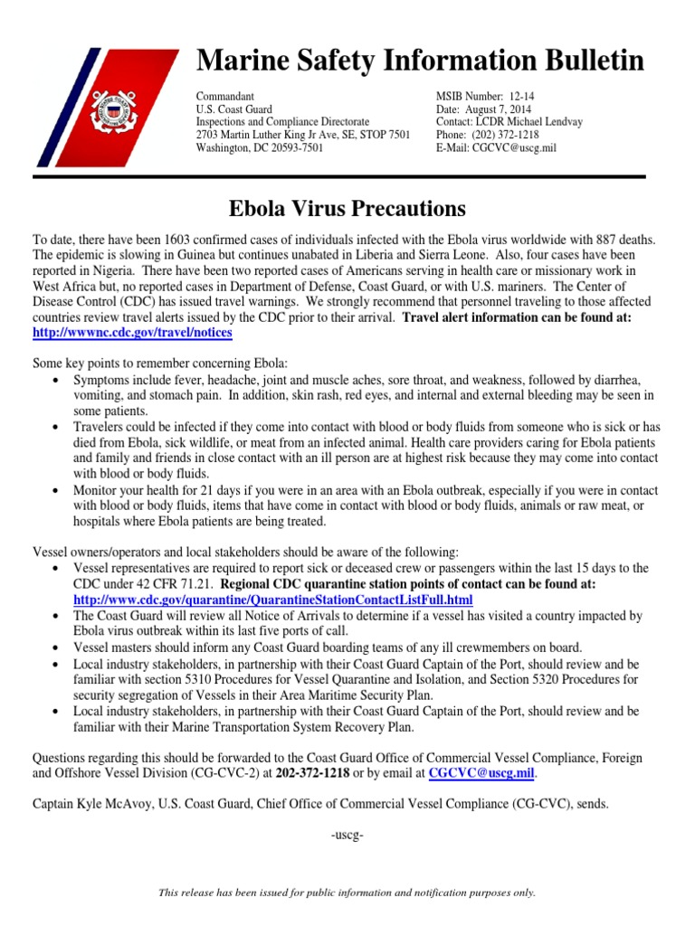 USCG Ebola Virus Warning | PDF | Ebola Virus Disease | Animal Diseases