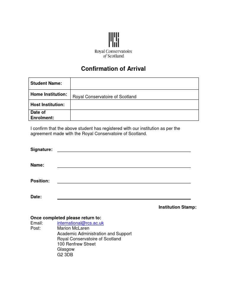 Confirmation of Arrival Form Scotland | PDF