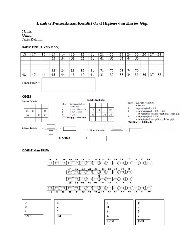 Lembar Pemeriksaan Kondisi Oral Higiene Dan Karies Gigi | PDF