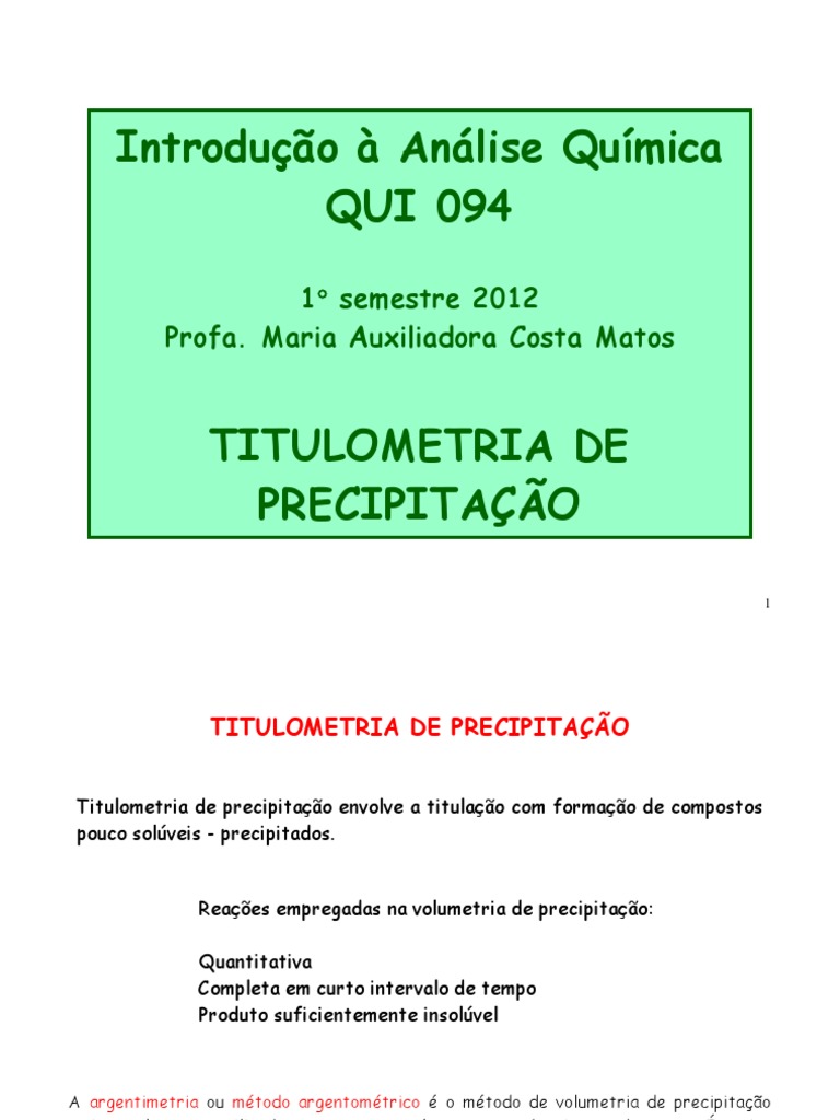 Aula 6 Titulometria de Precipitação QUI094 2012.1 | PDF | Titulação ...