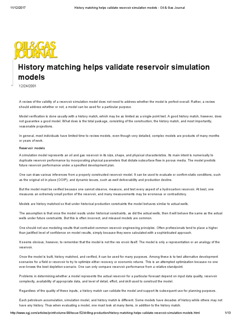 History Matching Helps Validate Reservoir Simulation Models - Oil & Gas ...