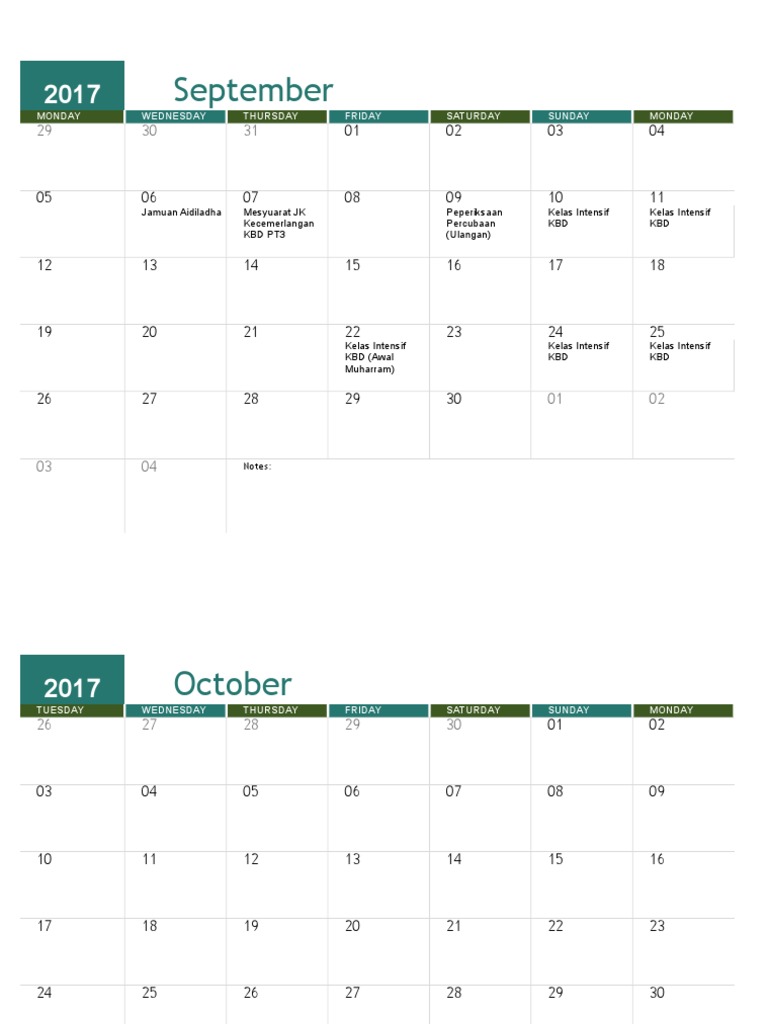 KBD PT3 Year 1 Calendar 2017-2018 | PDF