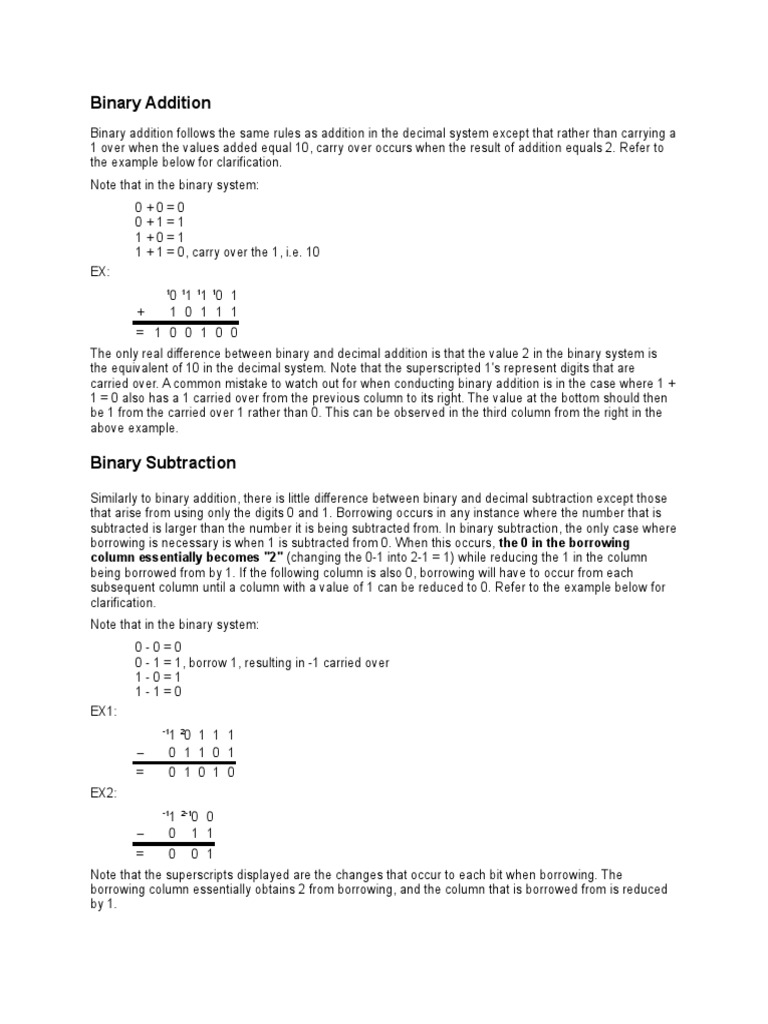 Binary Addition | PDF | Division (Mathematics) | Subtraction