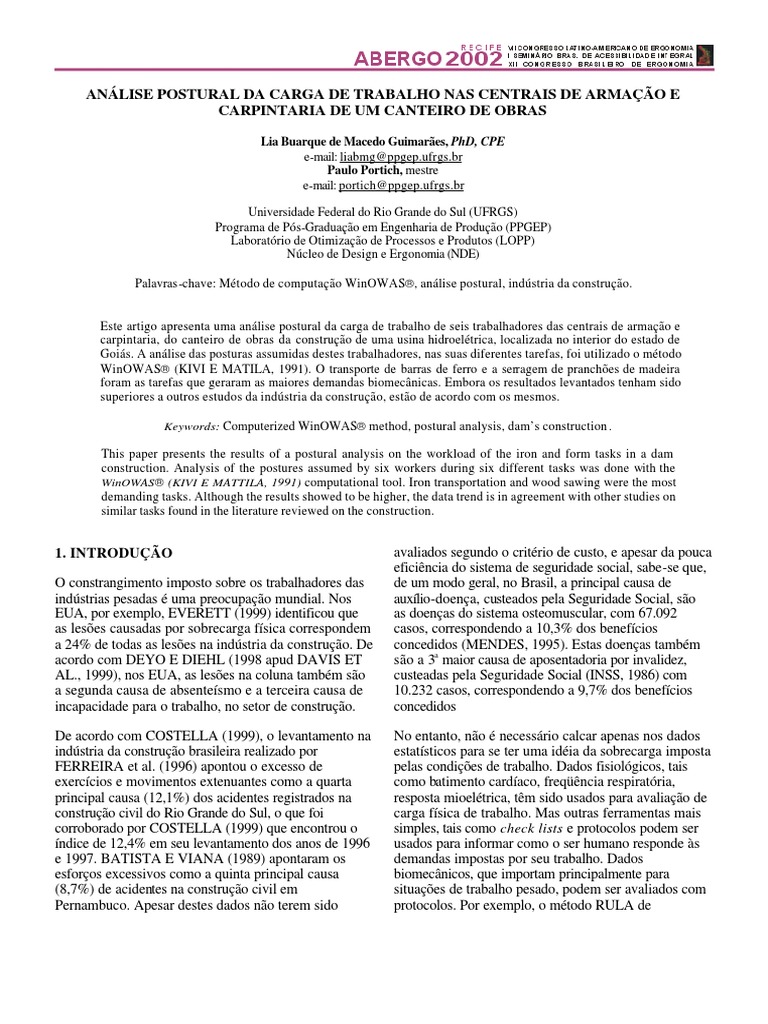 Analise Postural Carpintaria e Armação PDF | PDF | Experimento | Indústrias