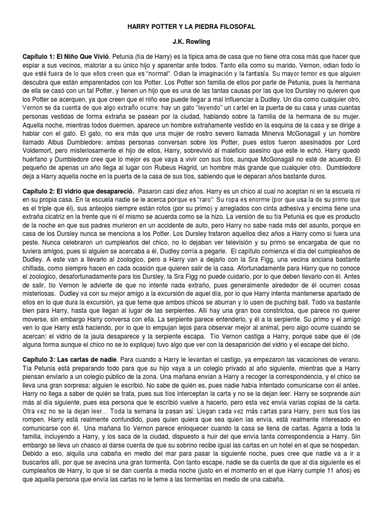 Harry Potter y la Piedra Filosofal: Capítulos 1-3 | PDF | Mitologia ...