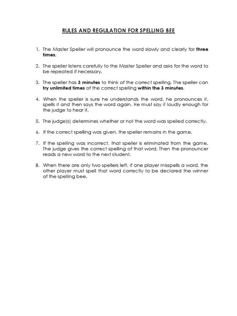 Ensuring Fair Competition Through Clear Spelling Bee Rules | PDF