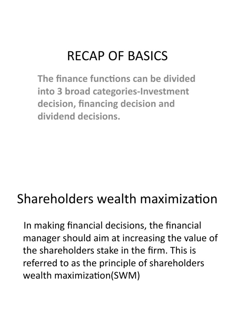 Finance Basics: Wealth Maximization & Valuation | PDF | Finance & Money ...