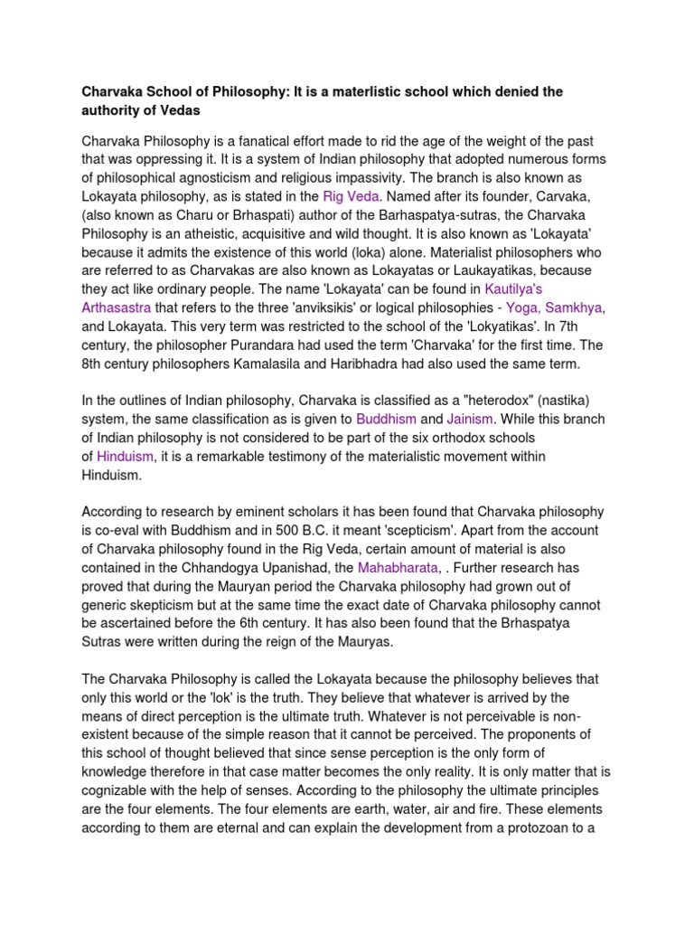 Overview of Charvaka Philosophy | PDF | Indian Philosophy | Indian ...
