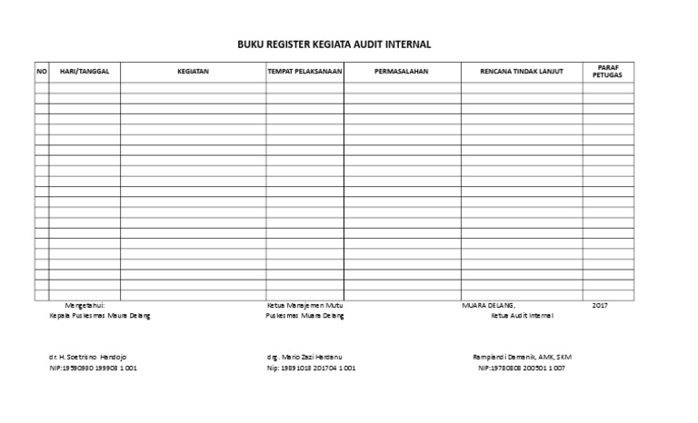Buku Register Audit Internal 2017 | PDF