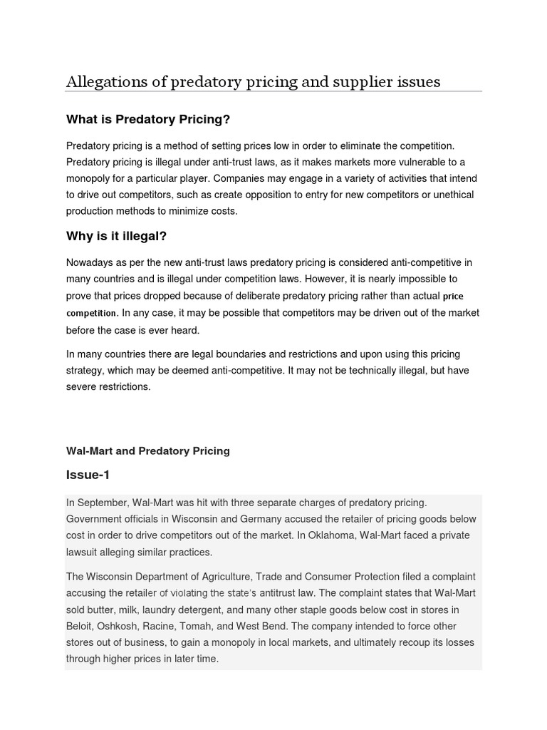 Allegations of Predatory Pricing and Supplier Issues | PDF | Walmart ...