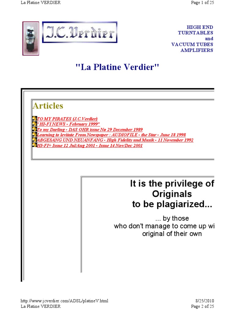 La Platine Verdier Turntable Insights | PDF | Phonograph ...