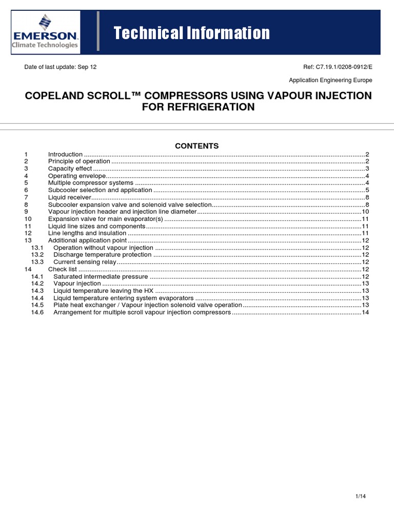 Emerson Vapor Injection Scroll Compressors For Refrigeration PDF | PDF ...