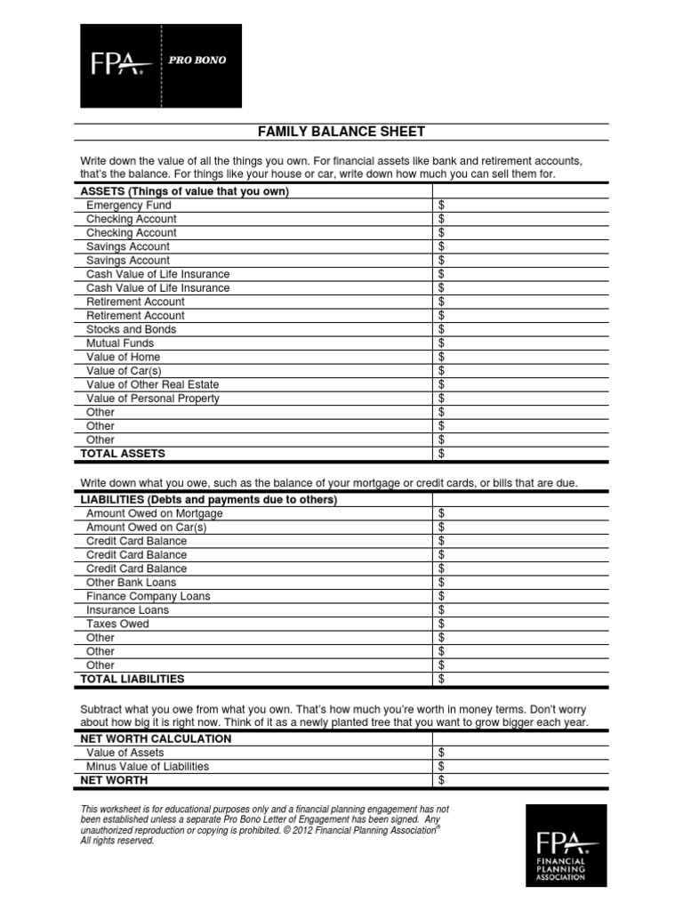 FPA Worksheet BalanceSheet | PDF | Credit (Finance) | Mortgage Loan