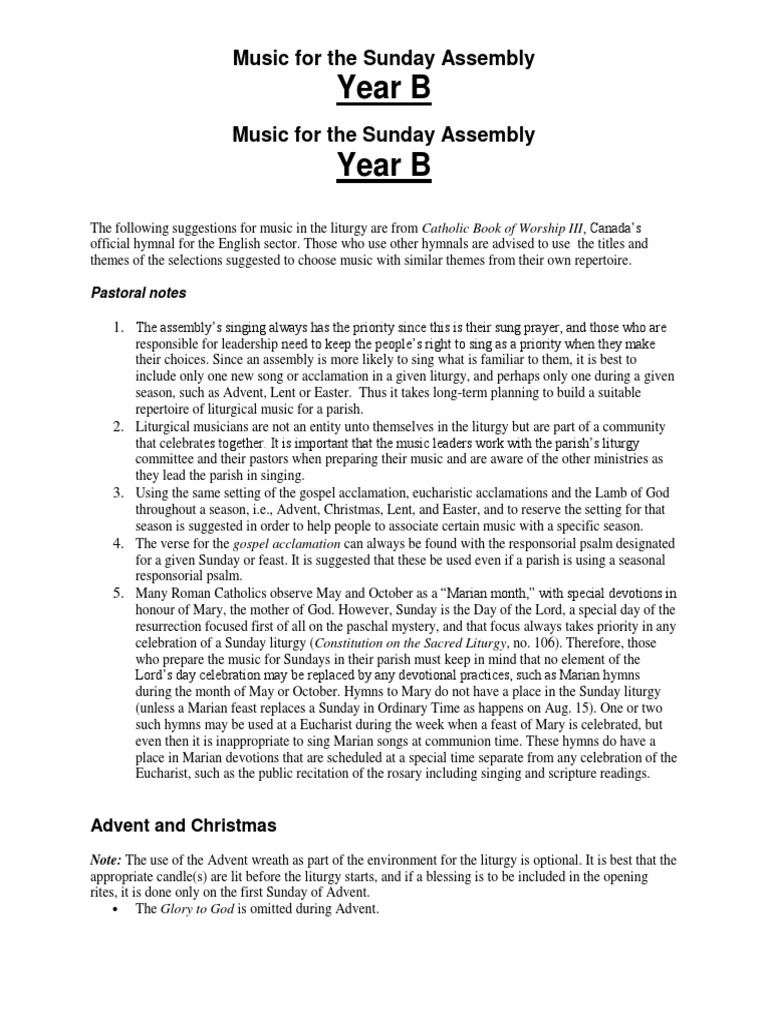 Music Suggestions for Sunday Assembly | PDF | Lent | Eucharist