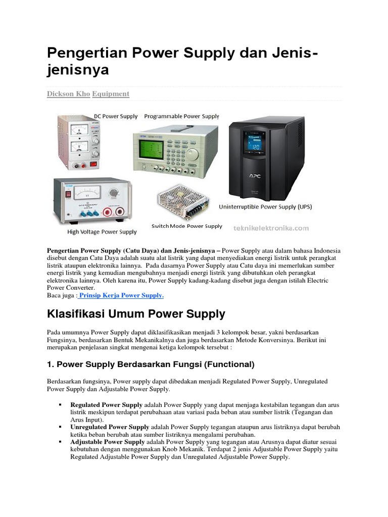 Pengertian dan Jenis-Jenis Power Supply | PDF