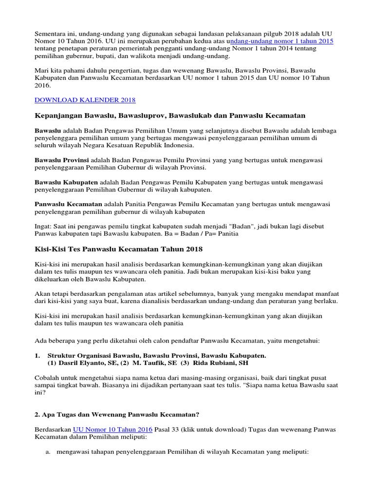 Kisi-Kisi Panwas Cam | PDF