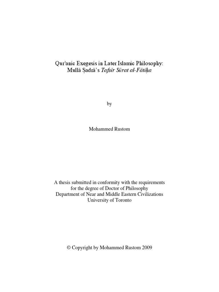 Rustom Mohammed 200911 PHD Thesis PDF | PDF | Islamic Philosophy | Exegesis