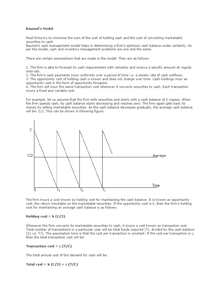 Baumol Model of Cash Management | PDF | Inventory | Interest