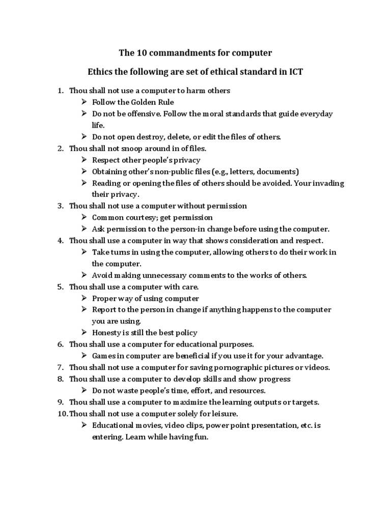 The 10 Commandments For Computer | PDF | Computers