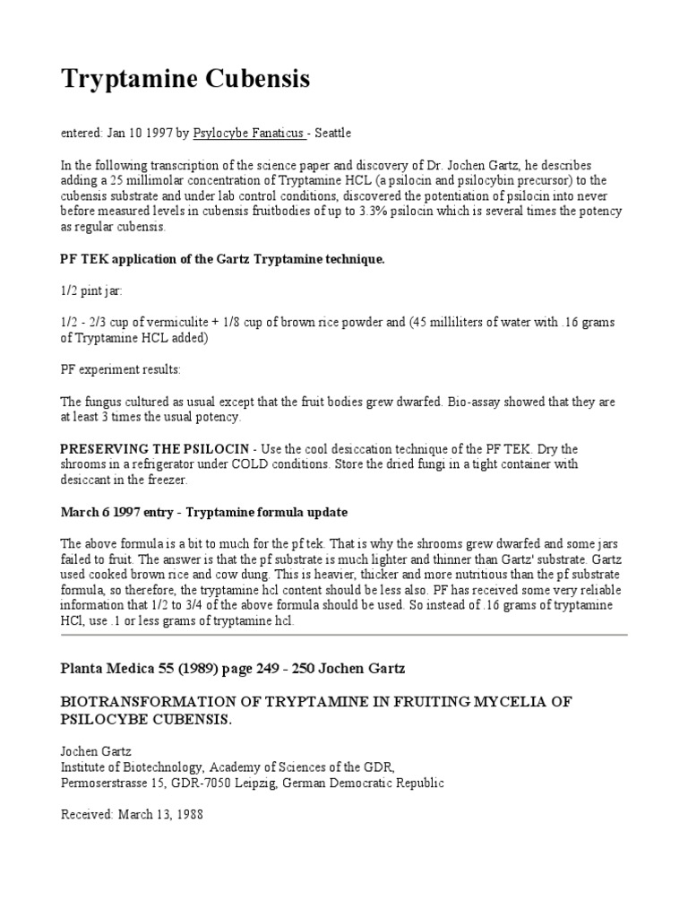 Tryptamine Cubensis (Gartz) | Download Free PDF | Psilocybin ...