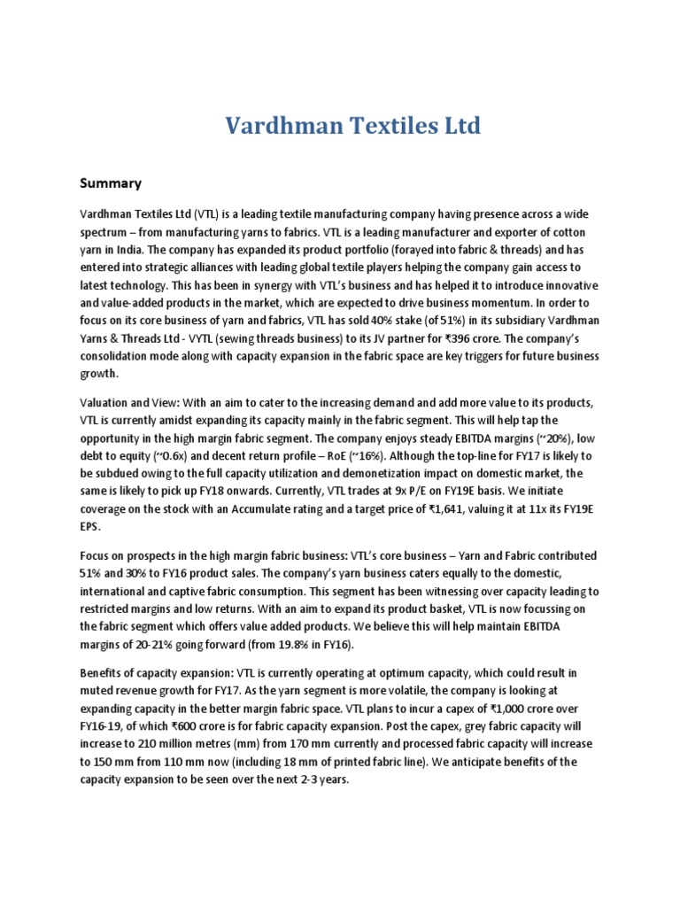Vardhman Textiles LTD Varun | PDF | Textile Industry | Textiles