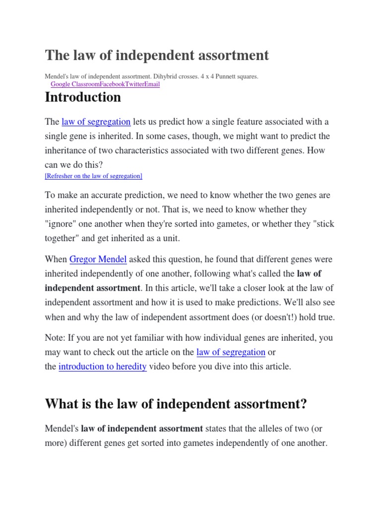 Mendel's Law of Independent Assortment | PDF | Genetic Linkage | Meiosis