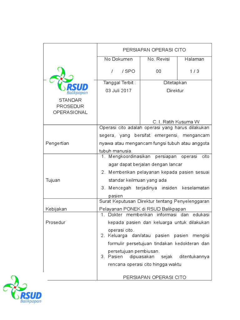 SPO Operasi Cito | PDF