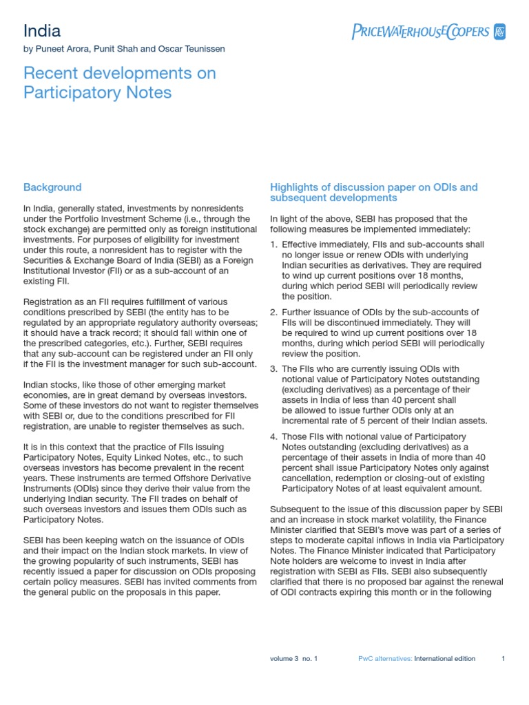 Recent Developments On Participatory Notes: India | Download Free PDF ...