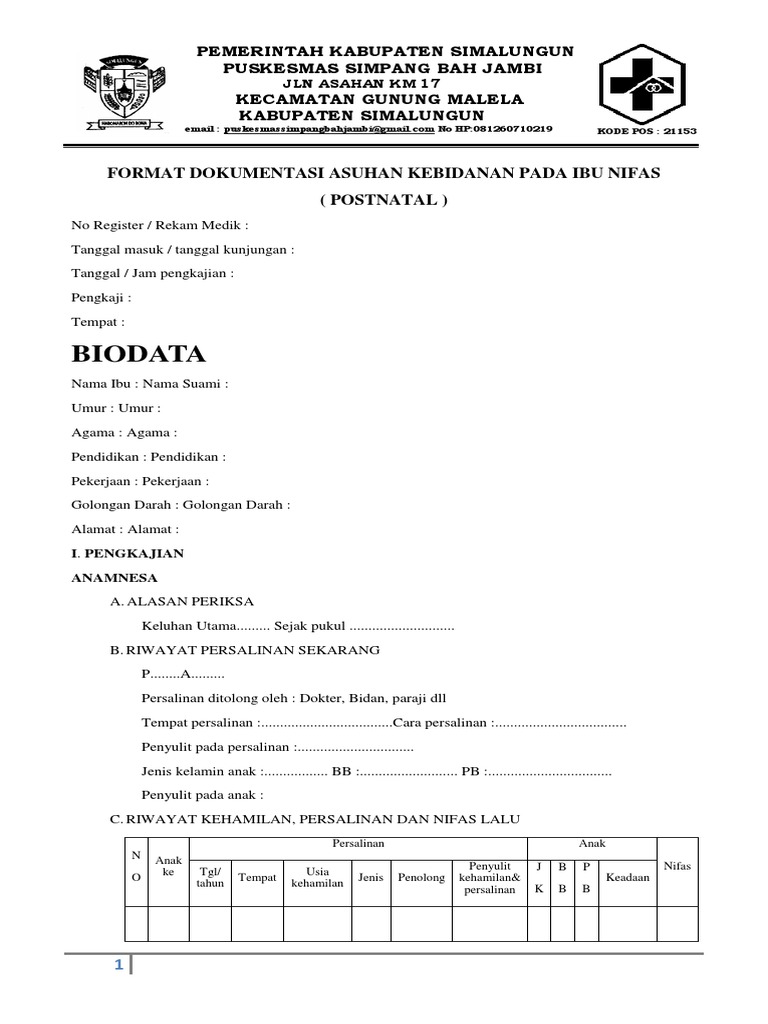 Format Soap Asuhan Kebidanan Pada Ibu Nifas | PDF