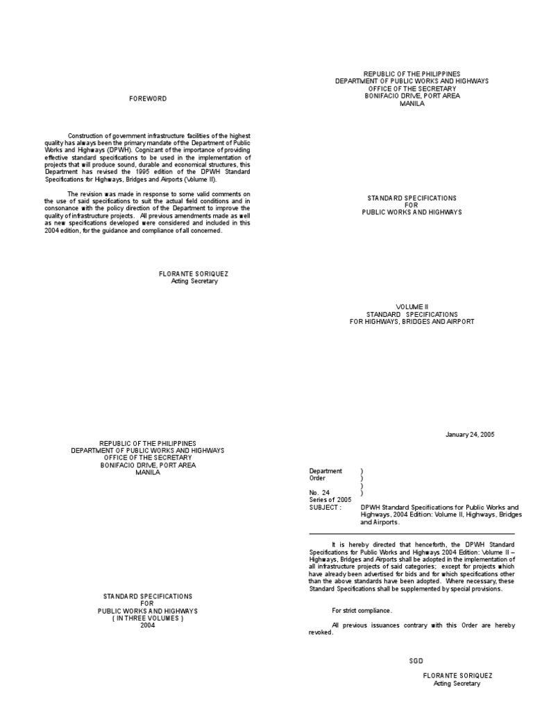DPWH Standard Specification (2004 Edition) | PDF | Excavation ...