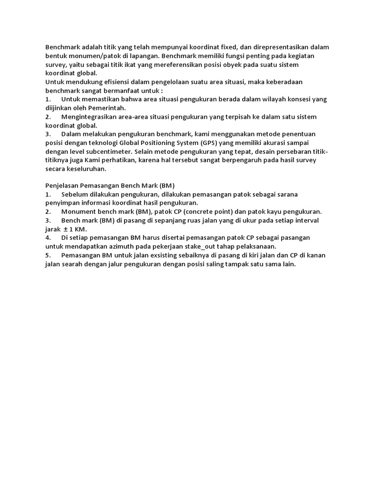 Benchmark Adalah Titik Yang Telah Mempunyai Koordinat Fixed | PDF