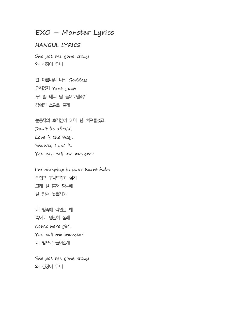 EXO - Monster Lyrics | PDF