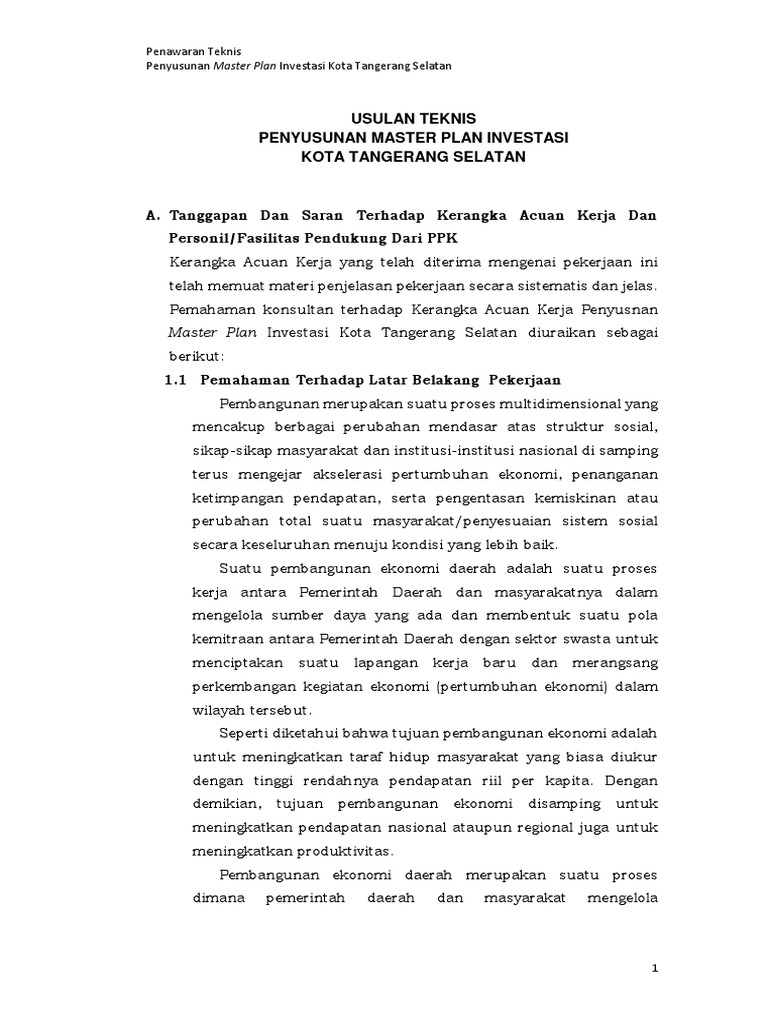 Draft Ustek Mster Plan Investasi | PDF | Pengelolaan Keuangan & Uang