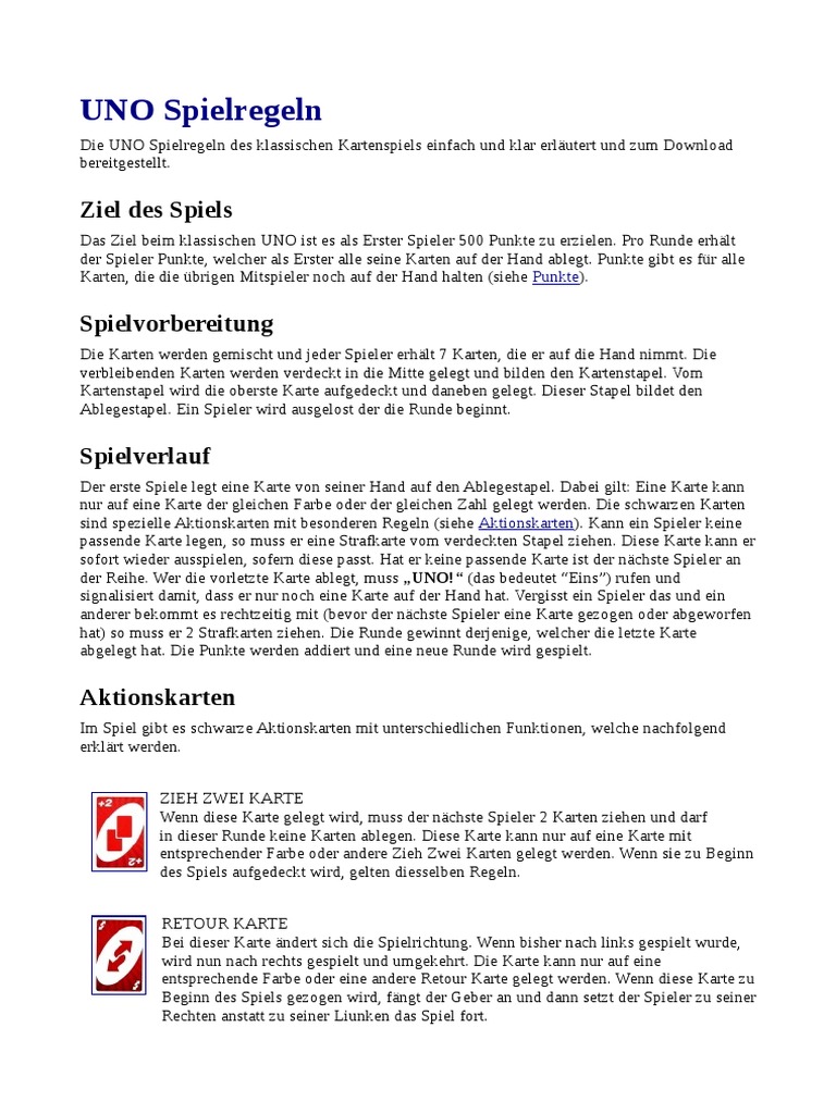 UNO Spielregeln Anleitung