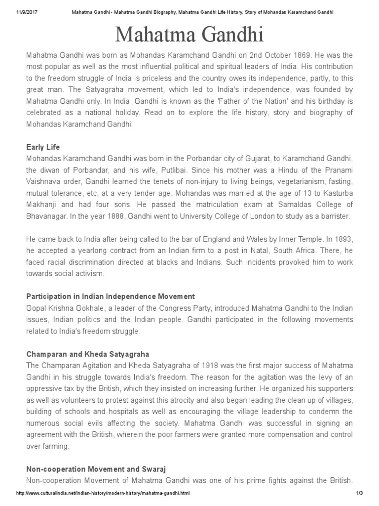 Mahatma Gandhi: Life and Legacy | PDF | Mahatma Gandhi | Indian ...