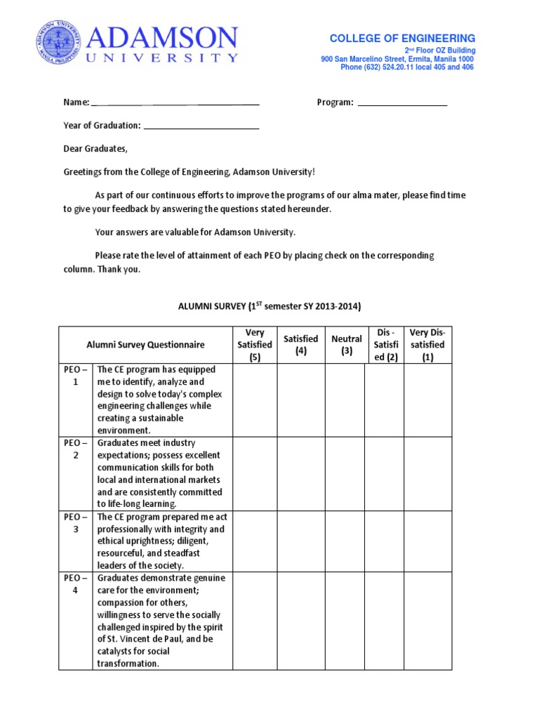 Alumni Survey Questionnaire | PDF | Academic Degree | Employment