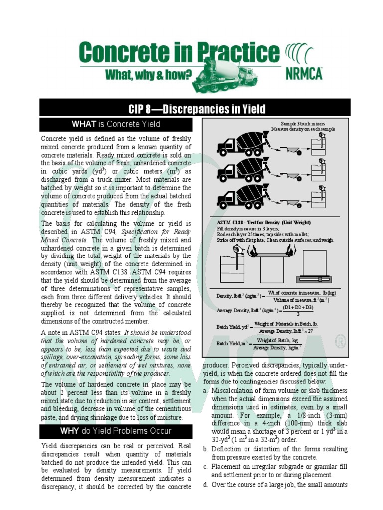 CIP 8-Discrepancies in Yield: WHAT Is Concrete Yield | PDF | Density ...