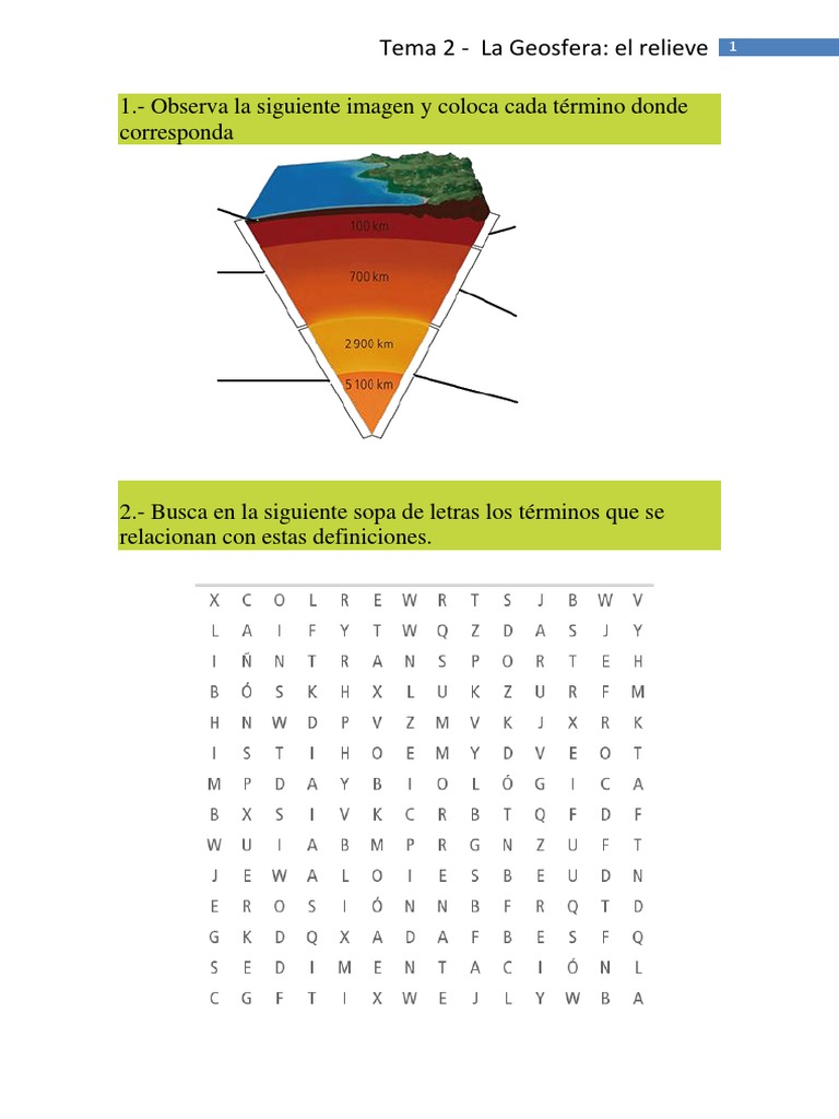 Actividades sobre la Geosfera 1 ESO | PDF | Terreno | Continente