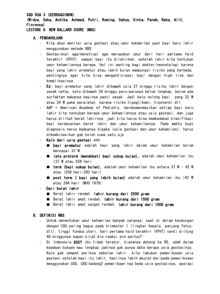 Lecture 4. Nbs (New Ballard Score) | PDF