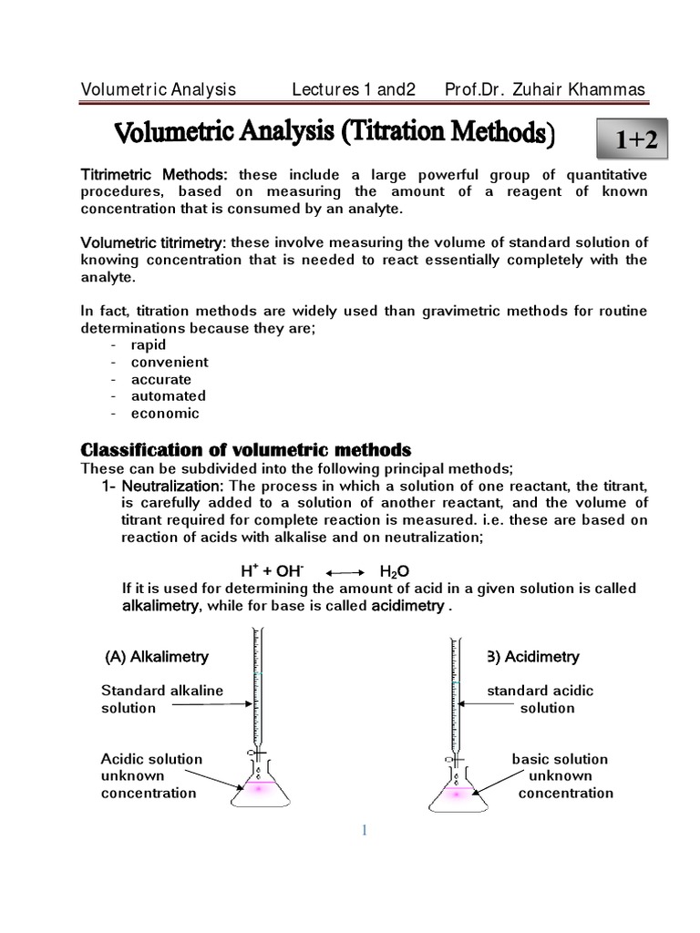 Volumetric Analysis 1-2 | PDF | Titration | Chemistry