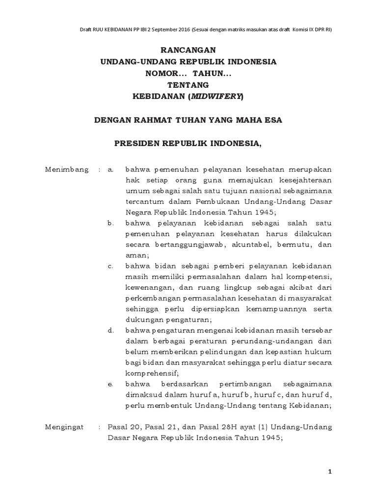 Draft Rancangan Undang-Undang (RUU) Kebidanan Versi Ikatan Bidan ...